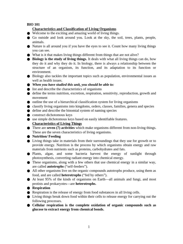 BIO 101 - Characteristics & Classification of Living Things - Latest ...