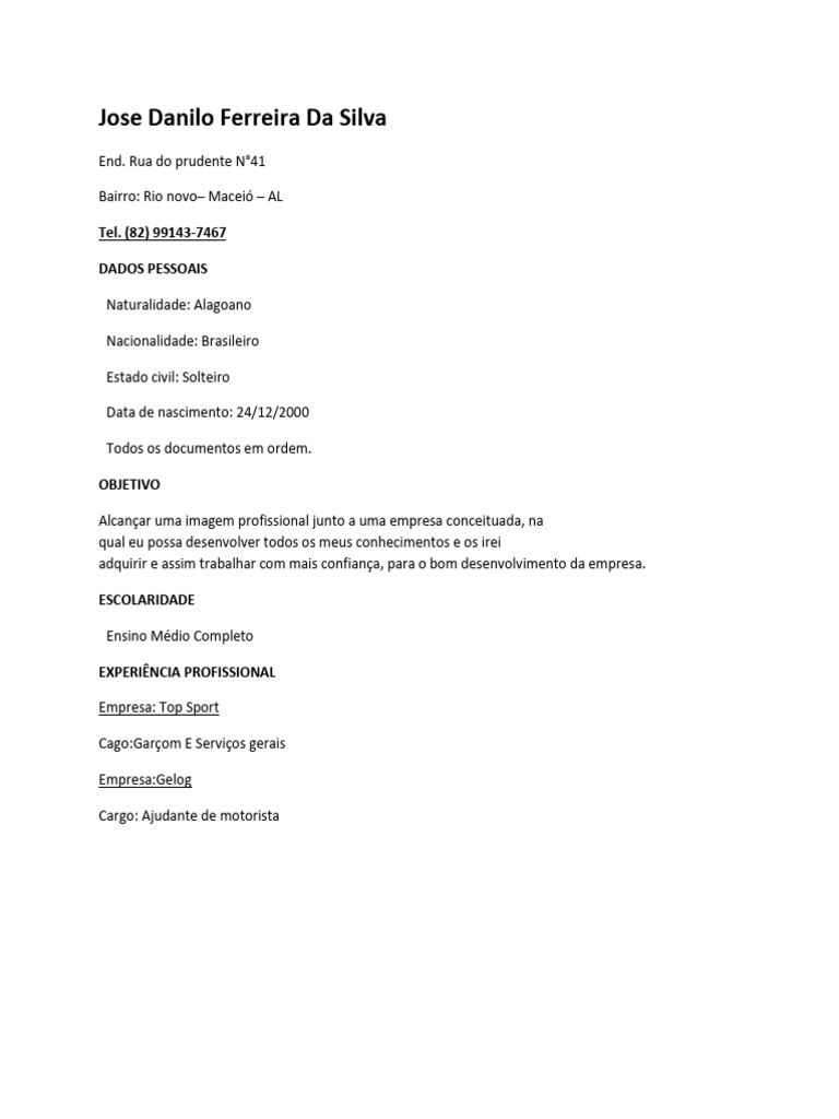 Curriculo Novo 2025 Danilo | PDF