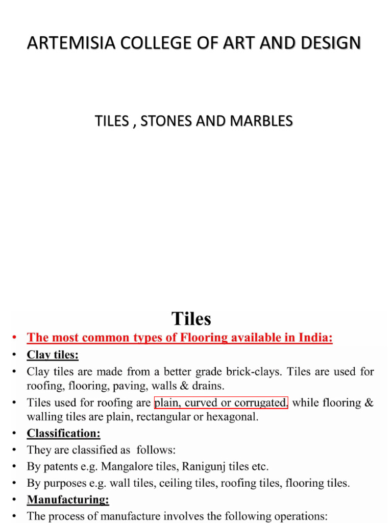 Artemisia College: Tiles, Stones, Marbles | PDF
