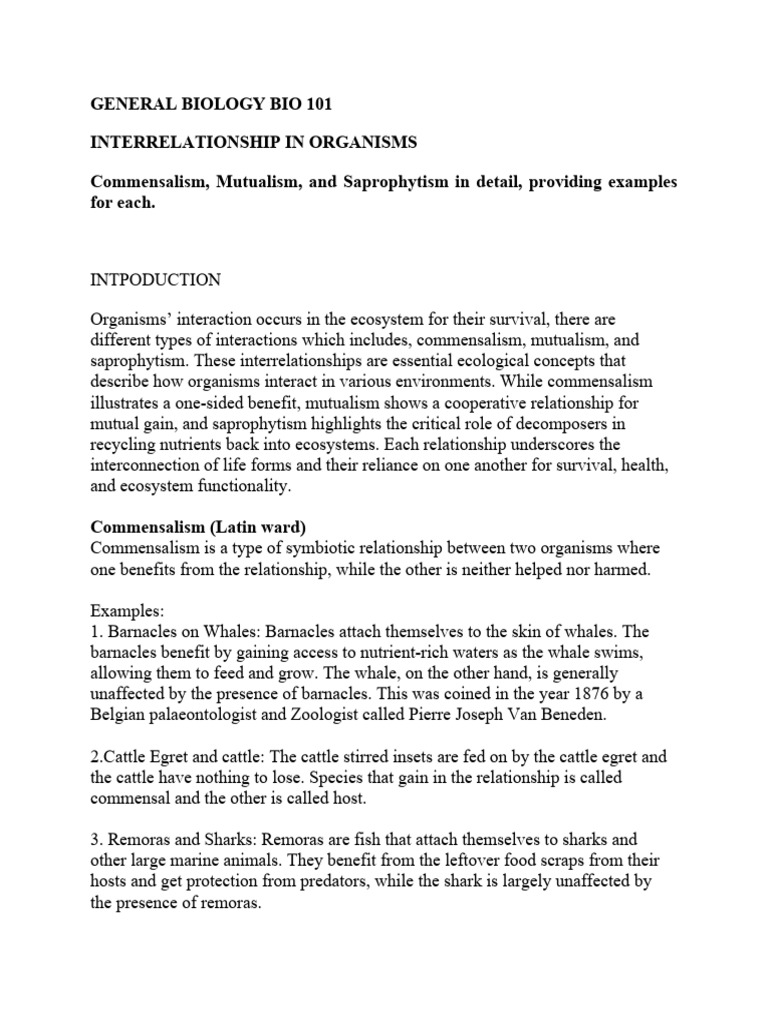 Organism Interrelationships: Types & Examples | PDF | Decomposition ...