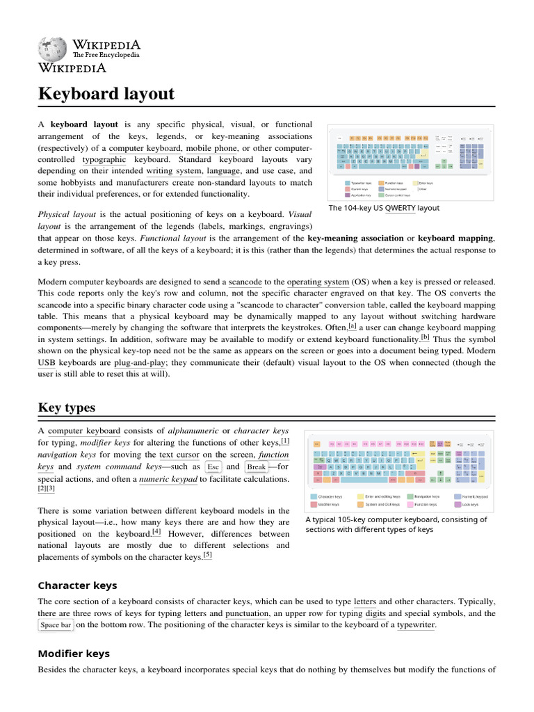 Keyboard Layout - Wikipedia | PDF | Computer Keyboard | Human–Computer Interaction