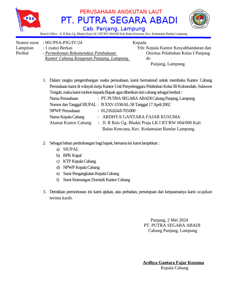 Permohonan Rekom Kan Cab PSA | PDF