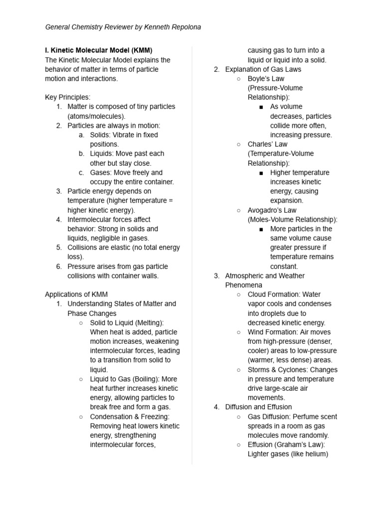 General Chemistry Reviewer | PDF | Gases | Liquids