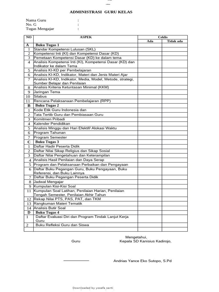 checklist-administrasi-guru-kelas | PDF