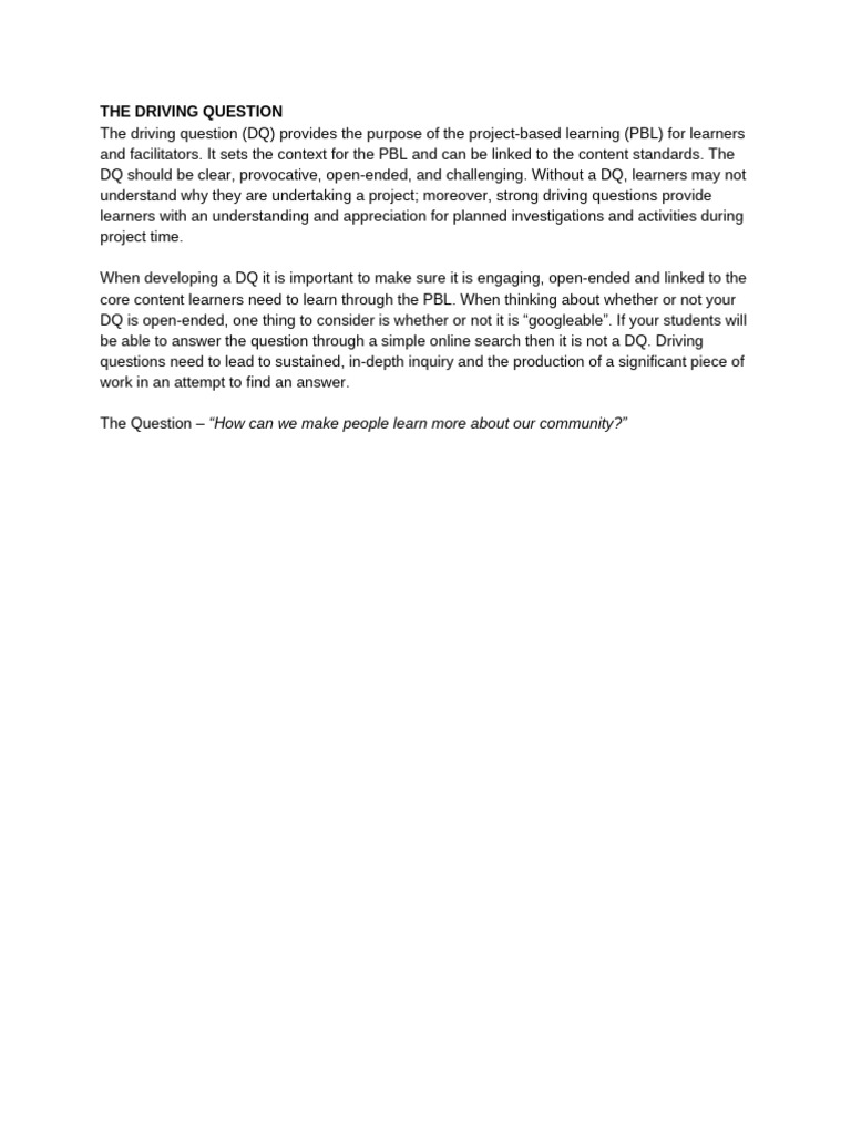 THE DRIVING QUESTION | PDF