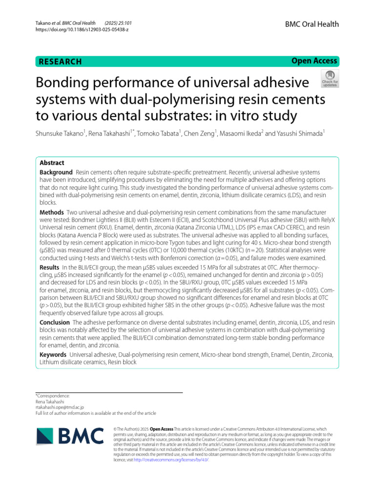 Bonding Performance of Universal Adhesive | PDF | Adhesive | Tooth Enamel