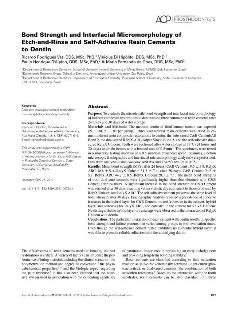 Bond Strength and Interfacial Micromorphology of Etch-and-Rinse and ...