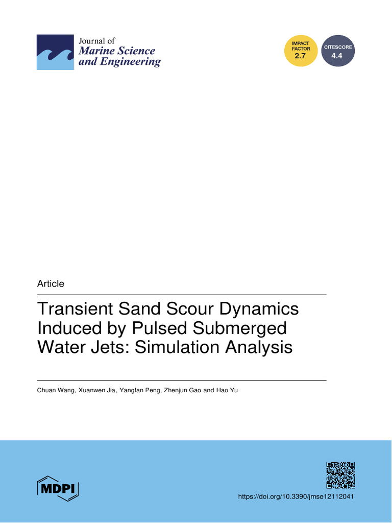 Transient Sand Scour Dynamics Induced by Pulsed Submerged Water Jets - Simulation Analysis | PDF ...