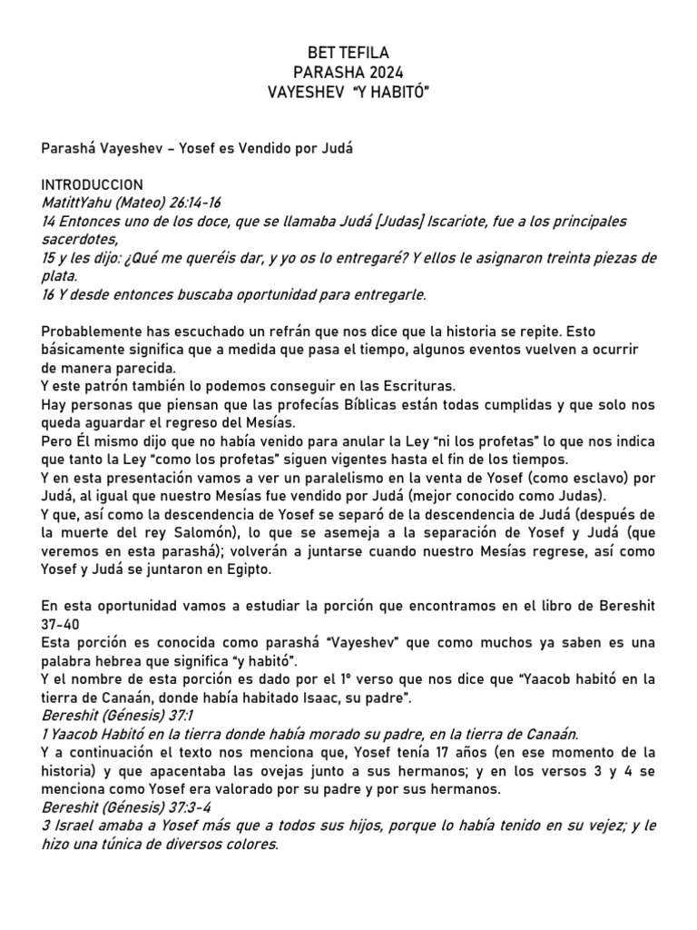 PARASHA 9 VAYESHEV | PDF | Libros de reyes | El antiguo Israel y Judá