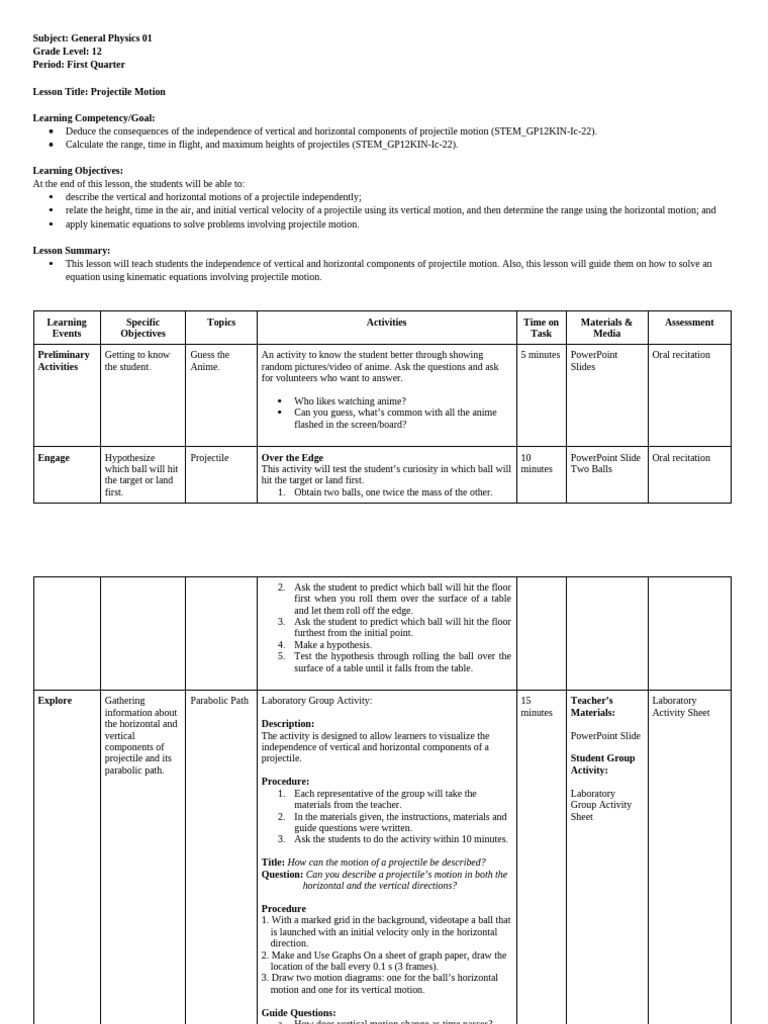LP-Projectile-Motion | PDF | Projectiles | Mechanics