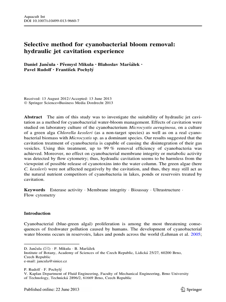 Selective Method For Cyanobacterial Bloom Removal - Hydraulic Jet ...