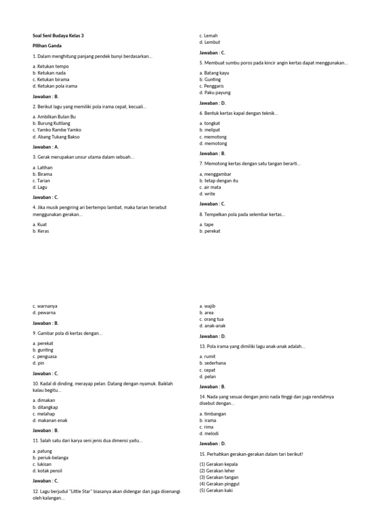 Soal Seni Budaya Kelas 3 | PDF