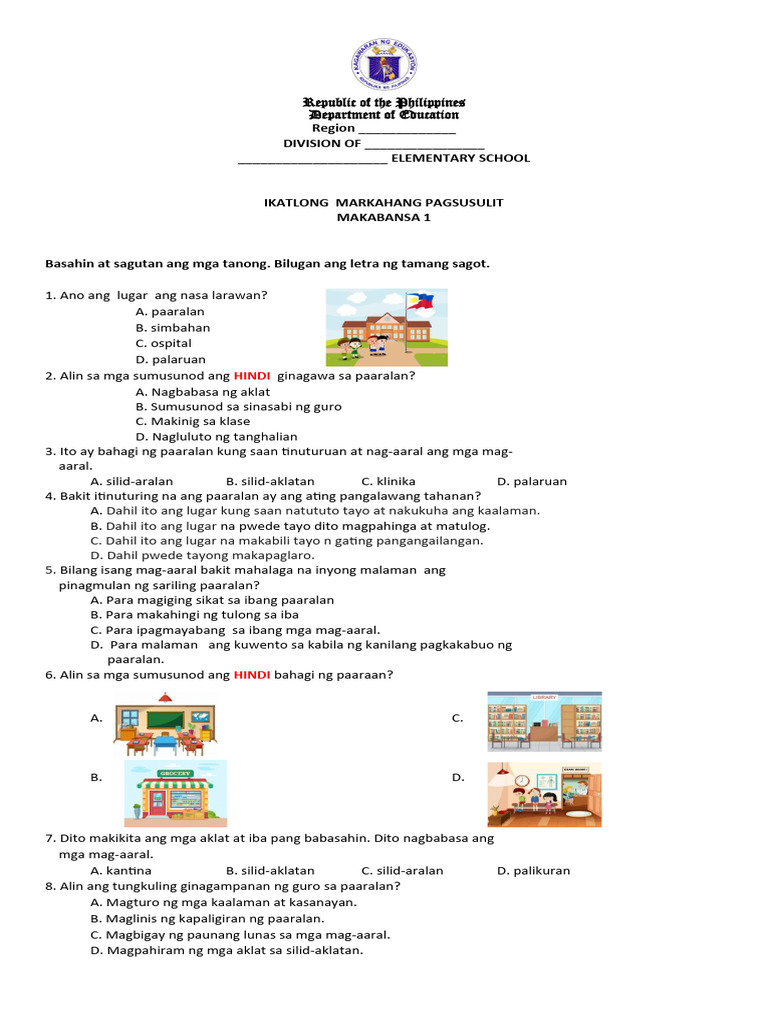PT q3 Grade 1 Matatag Makabansa 1 + Tos | PDF