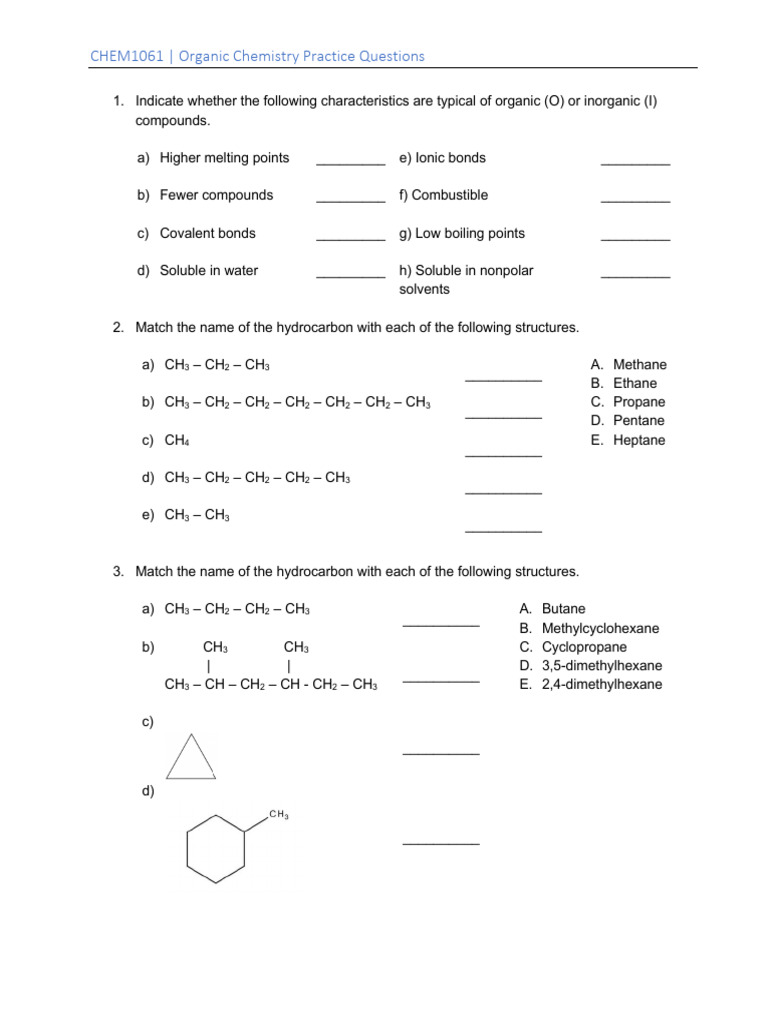 CHEM10 Practice Questions | PDF | Hydrocarbons | Alkane