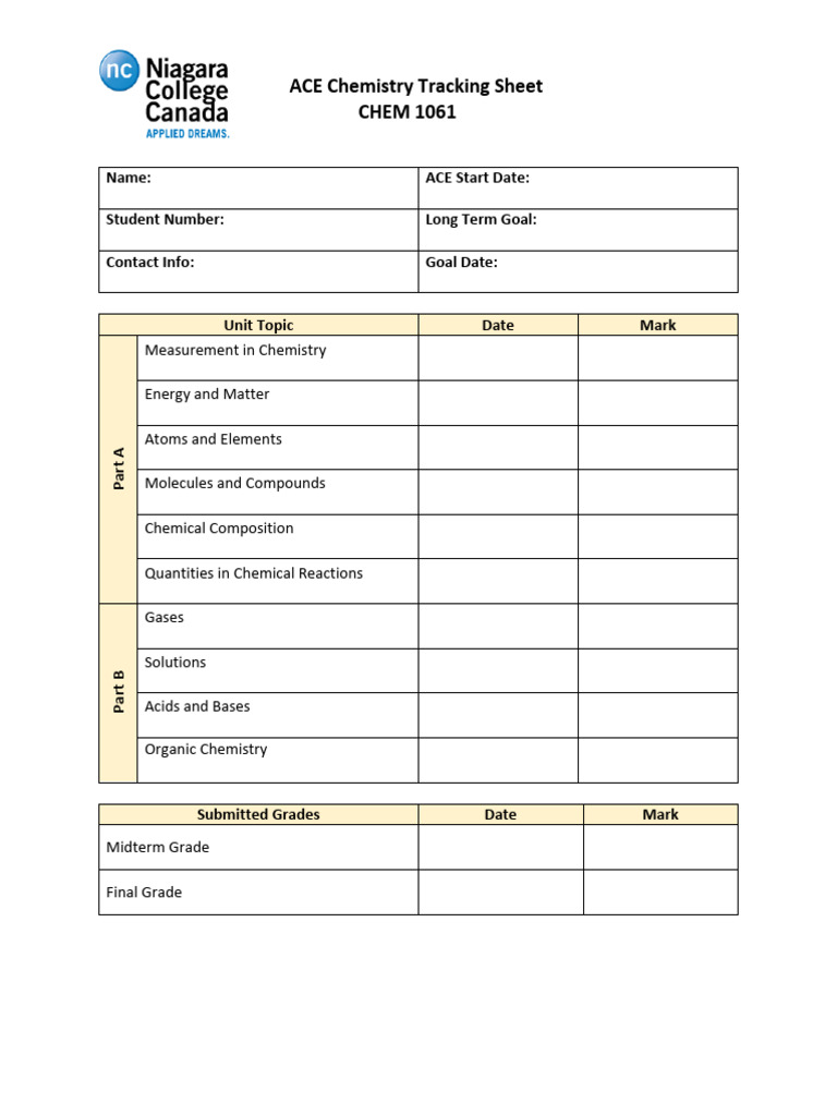 CHEM 1061 ACE Chemistry Tracking Sheet2024 | PDF