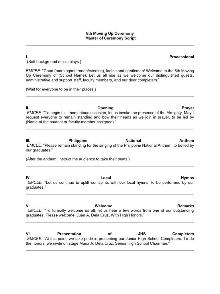 Moving Up Emcee Script | PDF