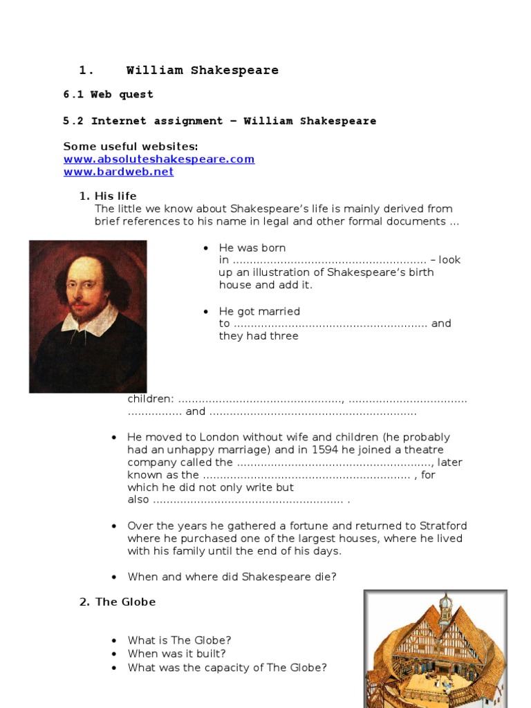 Shakespeare Web Quest Assignment | PDF | William Shakespeare | Iago