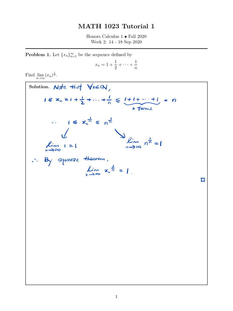 MATH1023 Tutorial 1 Solution | PDF