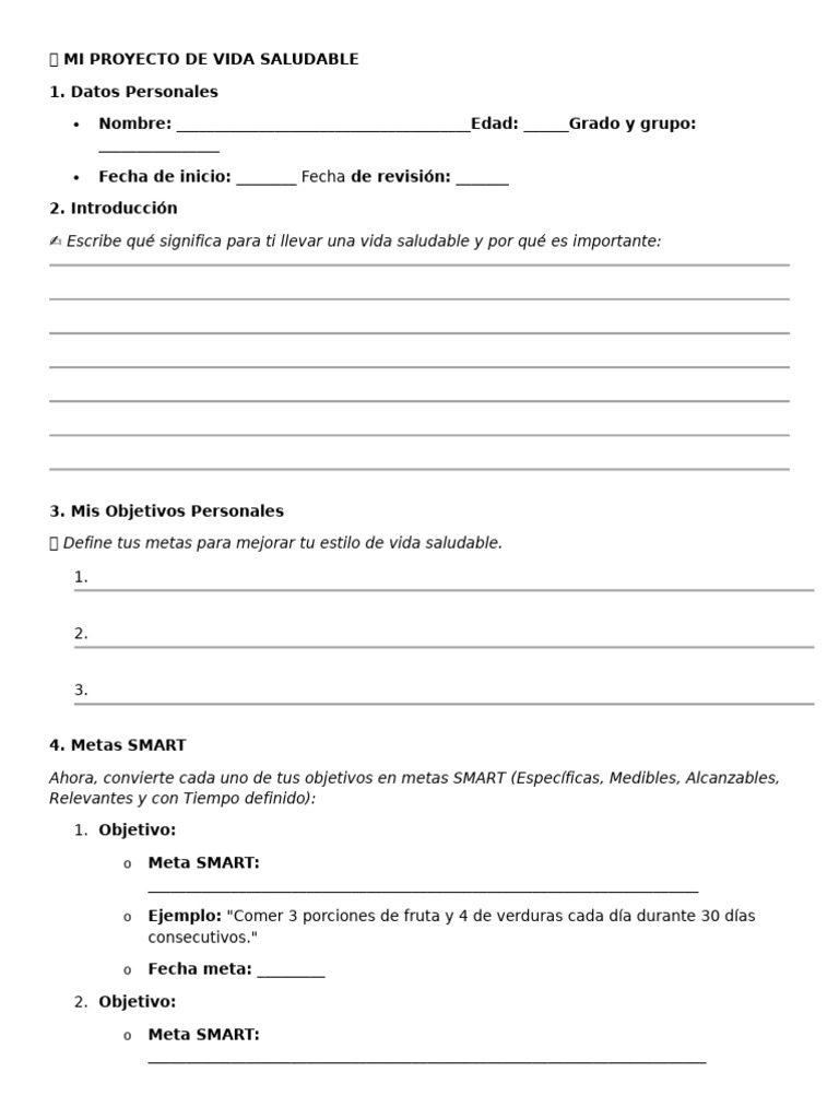 ? Mi Proyecto de Vida Saludable | PDF
