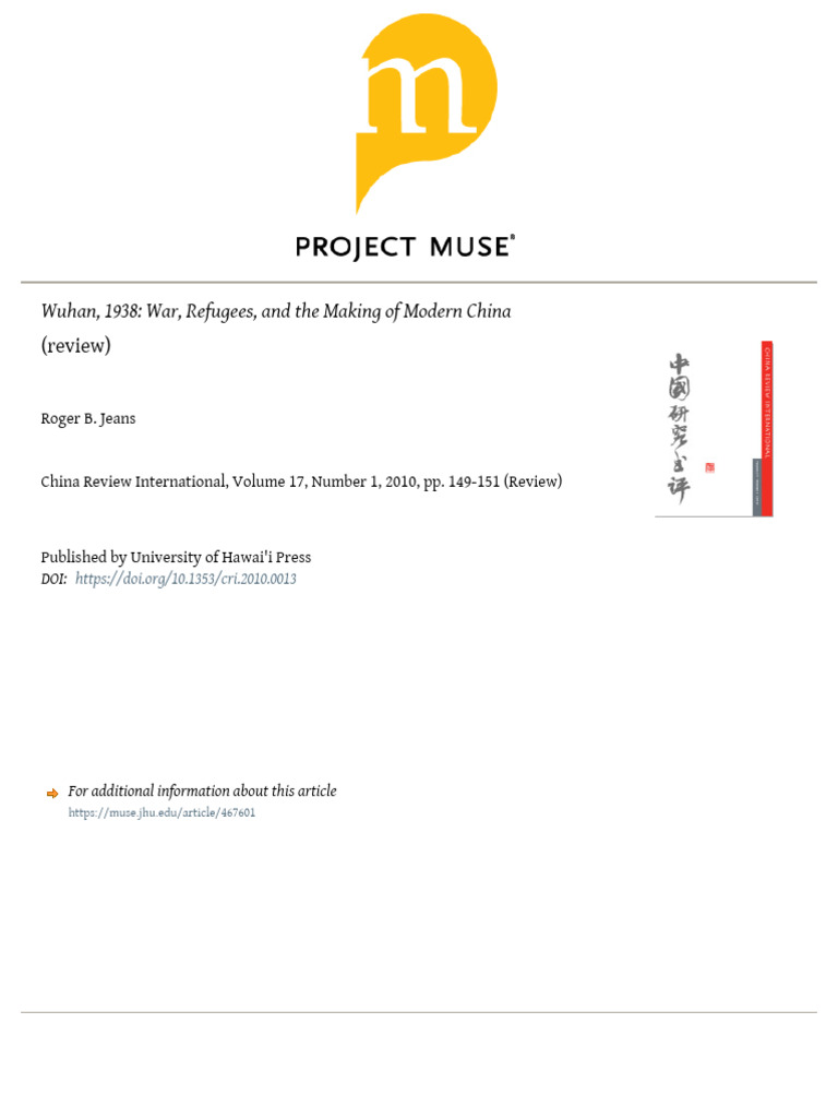 Iwuhan, 1938 War, Refugees, and The Making of Modern Chinai (Review ...