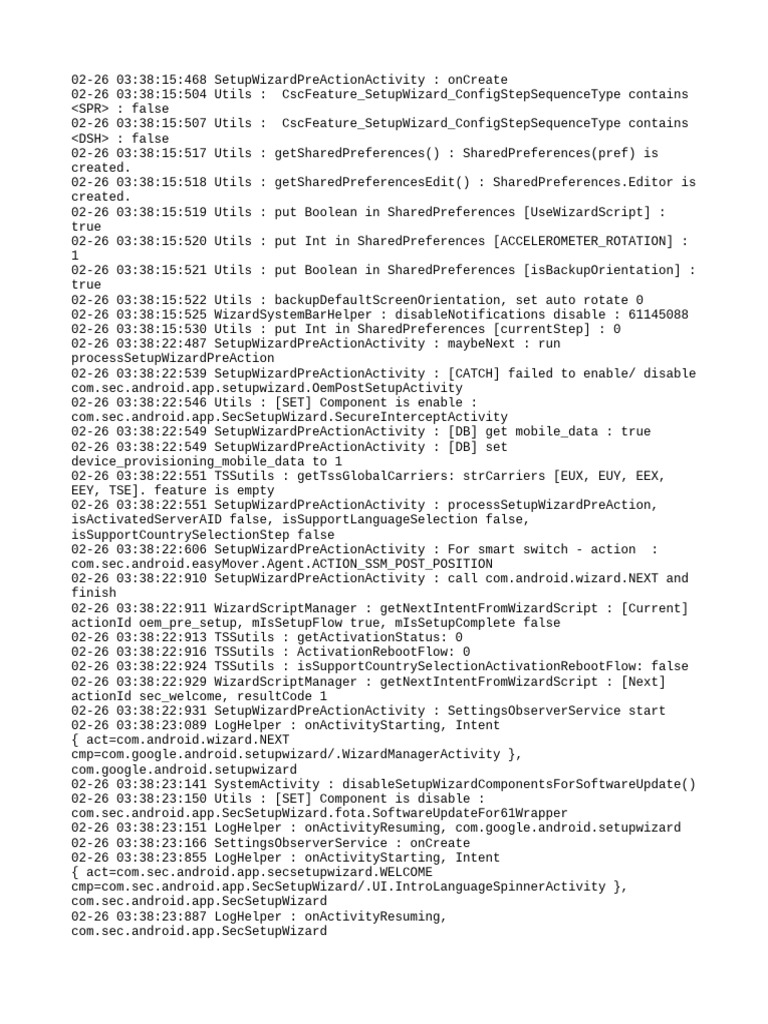 Setup Wizard Activity Log Analysis | PDF | Android (Robot) | Software Engineering