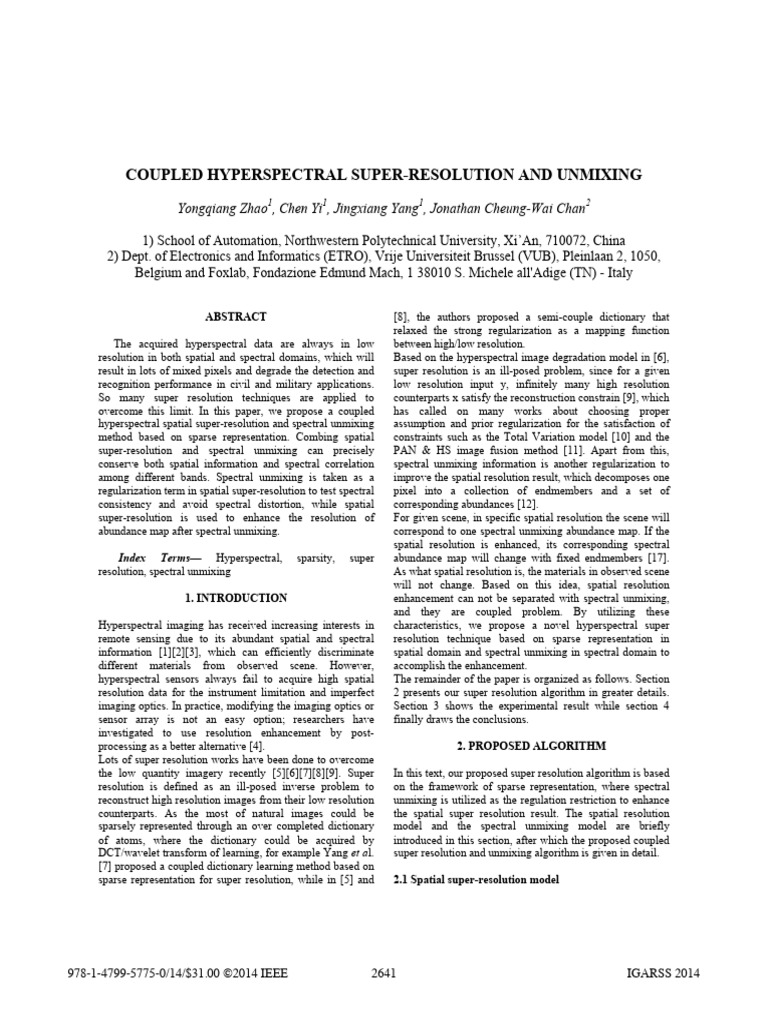 Coupled Hyperspectral Super-Resolution and Unmixing | PDF | Image Resolution | Applied Mathematics