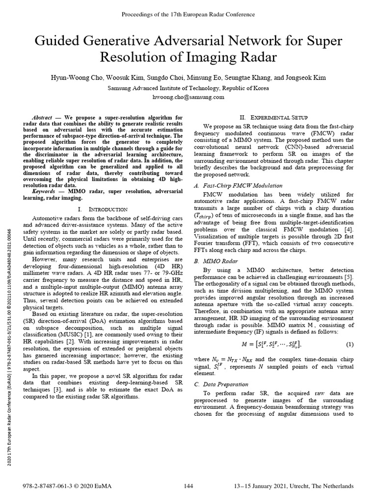 Guided Generative Adversarial Network For Super Resolution of Imaging Radar | PDF | Radar ...
