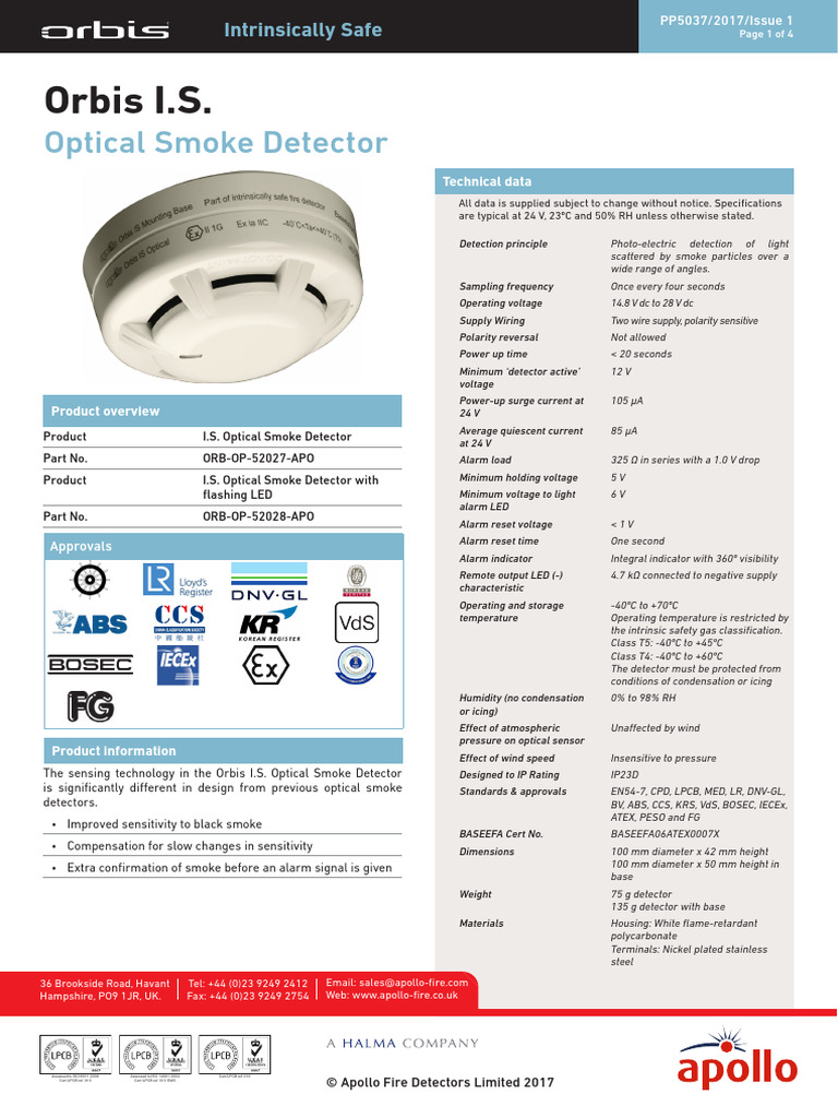 Orbis I.S. Optical Smoke Detector Guide | PDF | Smoke | Electromagnetism