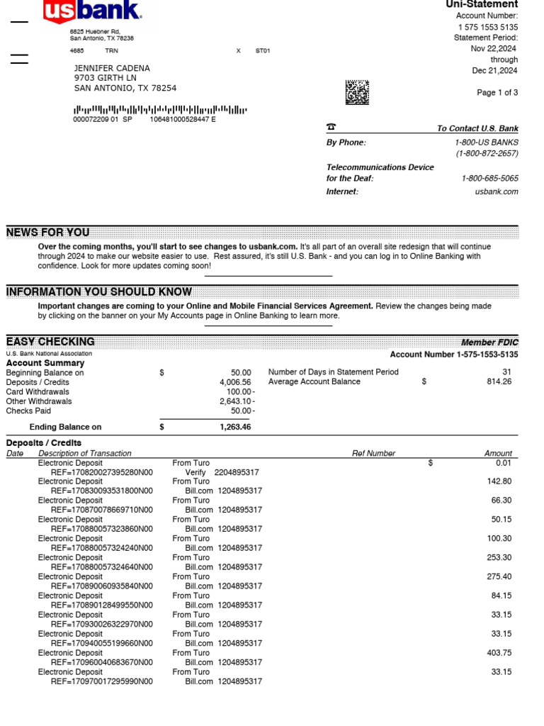 U.S. Bank Account Statement Summary | PDF | Credit Card | Interest