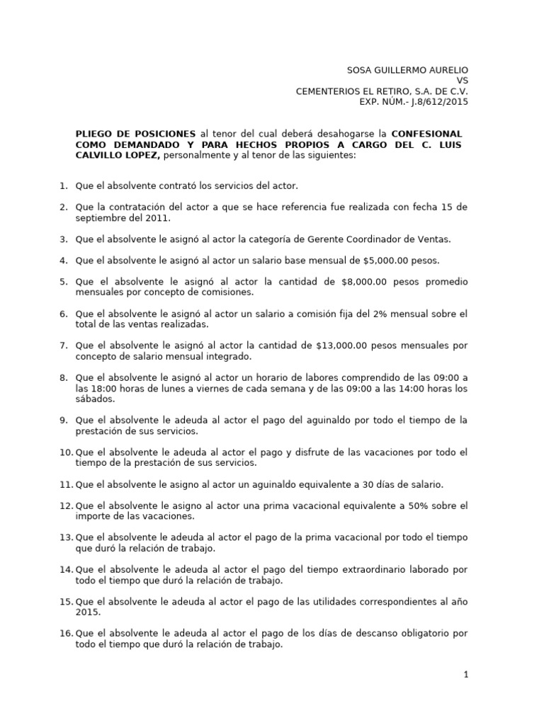 SOSA GARCIA GUILLERMO AURELIO - LUIS CALVILLO LOPEZ (Pliego) | PDF