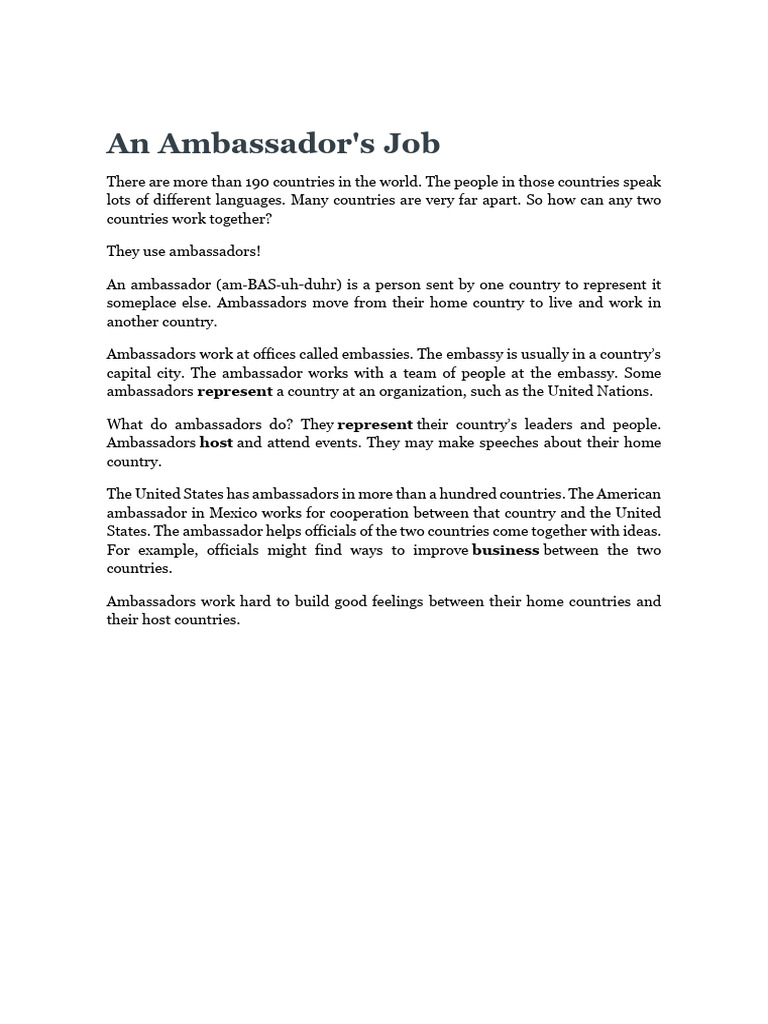 An Ambassador's Job | PDF