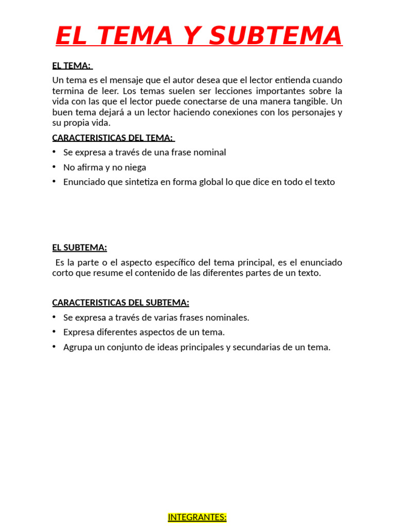 El Tema y Subtema | PDF