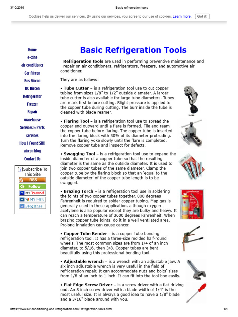 Essential Refrigeration Tools List | PDF | Manufactured Goods | Tools