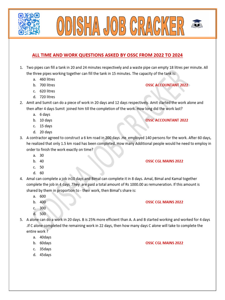 Ossc All Time and Work Questions | PDF