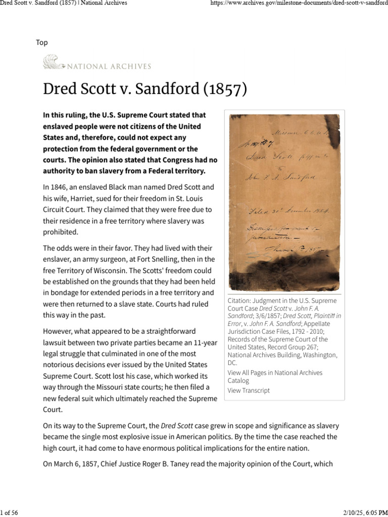Dred Scott v. Sandford (1857) _ National Archives | PDF | Virginia ...