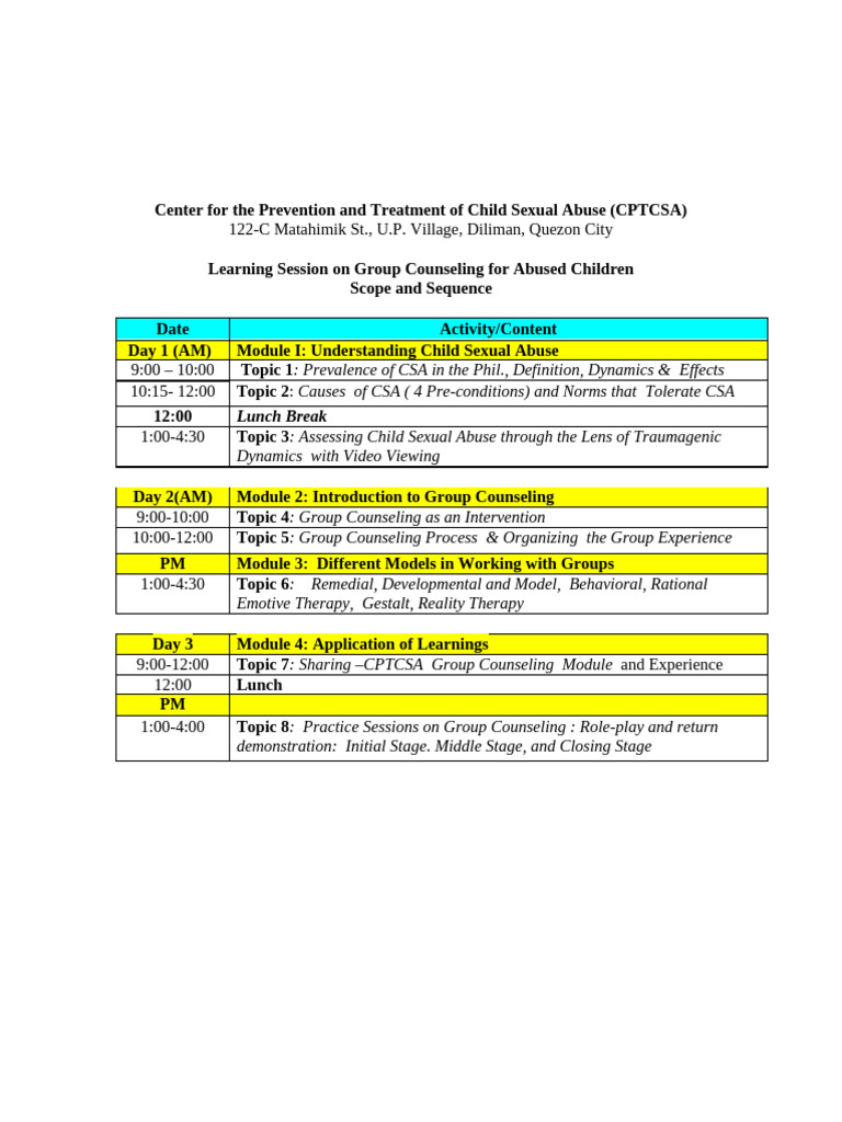 1group Counseling Scope and Sequence | PDF