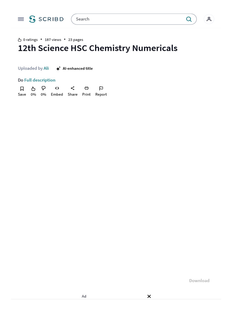 12th Science HSC Chemistry Numericals - PDF - Crystal Structure | PDF ...