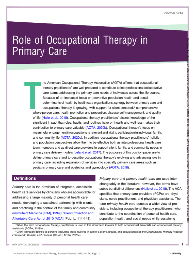 AOTA Position Paper On The Role of OT in Primary Care | PDF ...