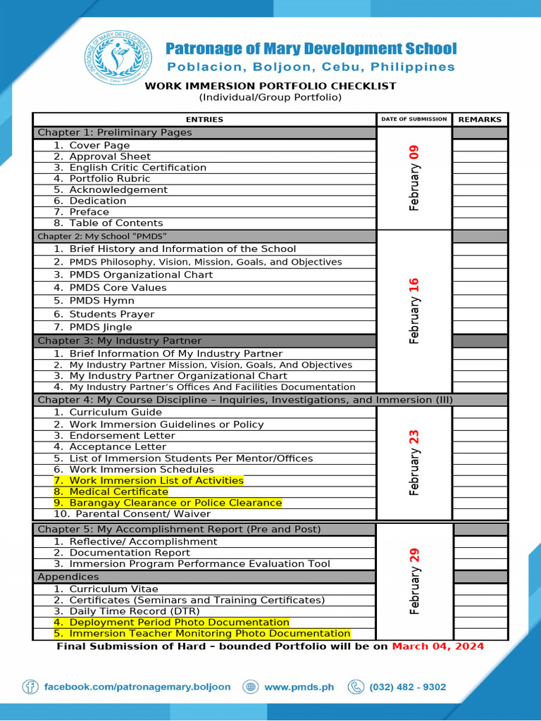 Work Immersion Timetable | PDF