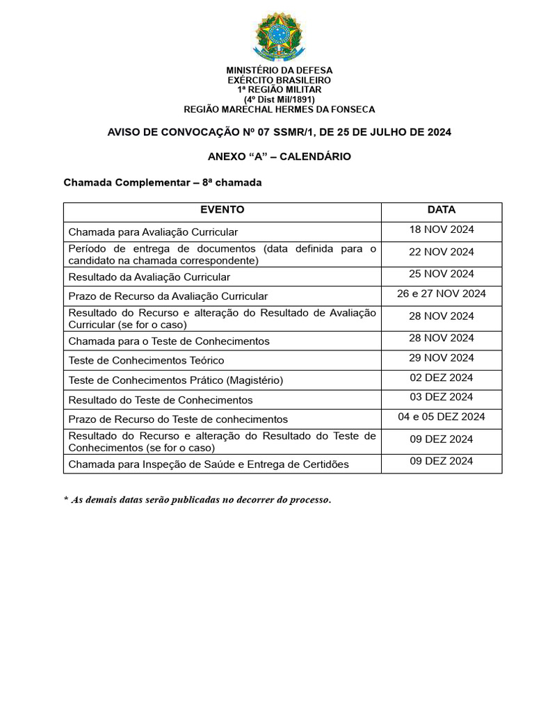 Calendario Da 8 Chamada OTT | PDF