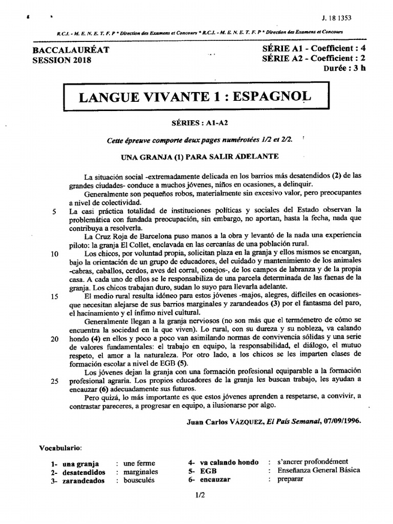 Bac A1 A2 Esp 2018 | PDF