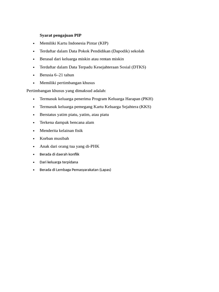 Syarat Pengajuan PIP | PDF