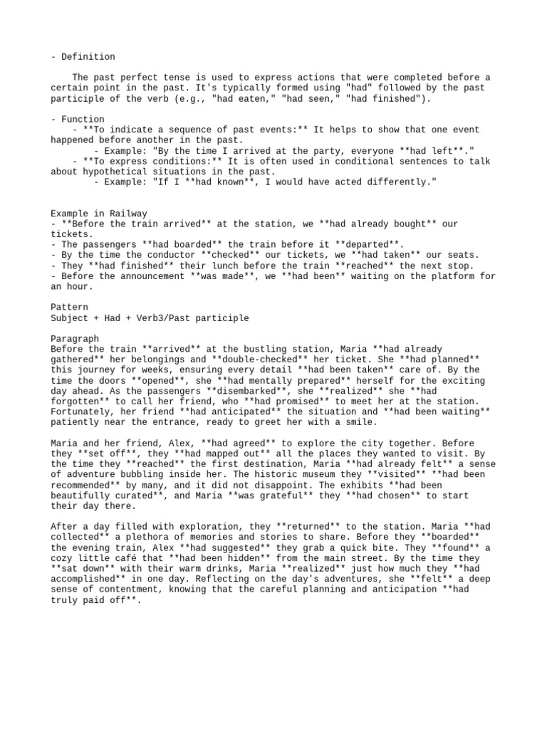 Past Perfect | PDF | Perfect (Grammar) | Syntax