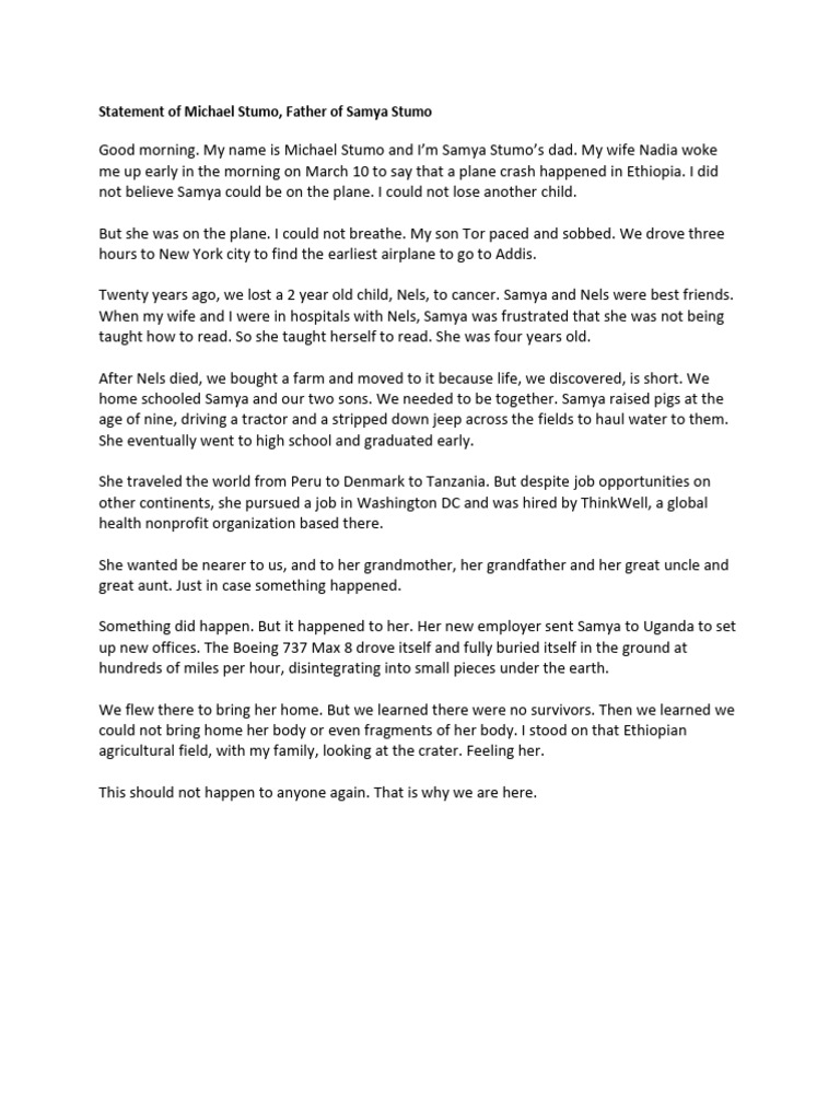 Statement of Michael Stumo | PDF