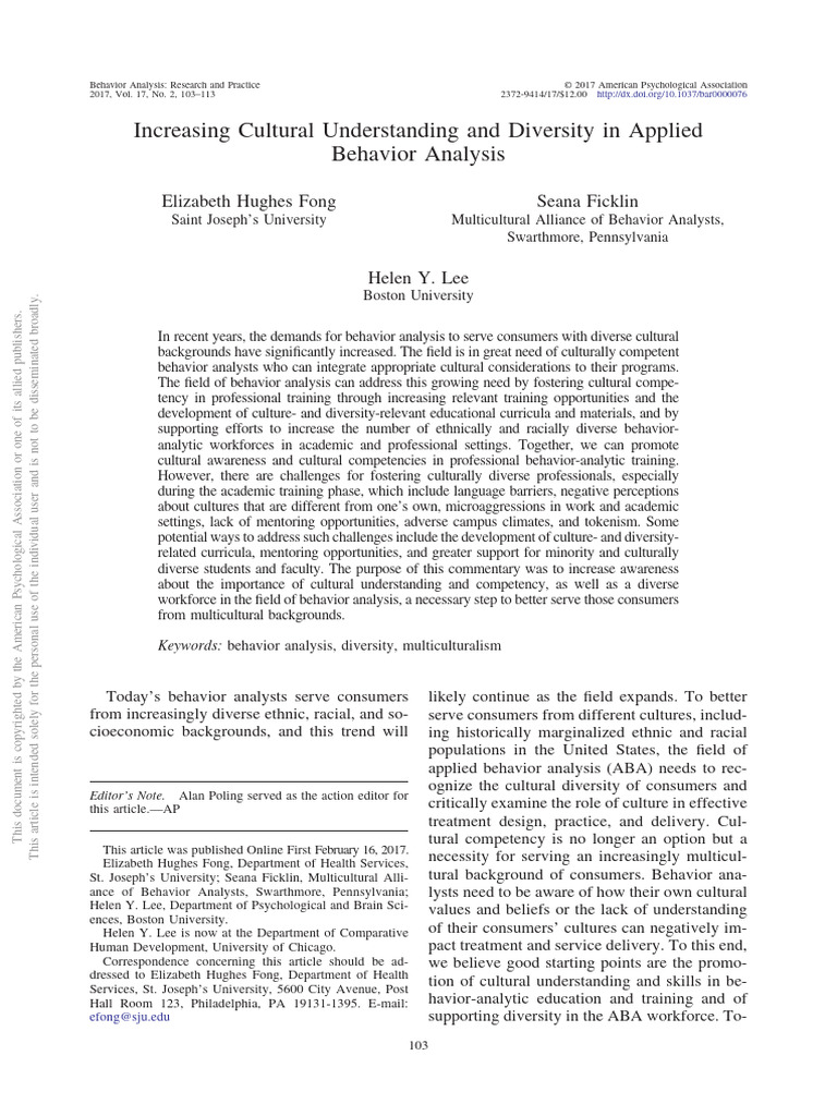 Increasing Cultural Understanding and Diversity in ABA | PDF ...