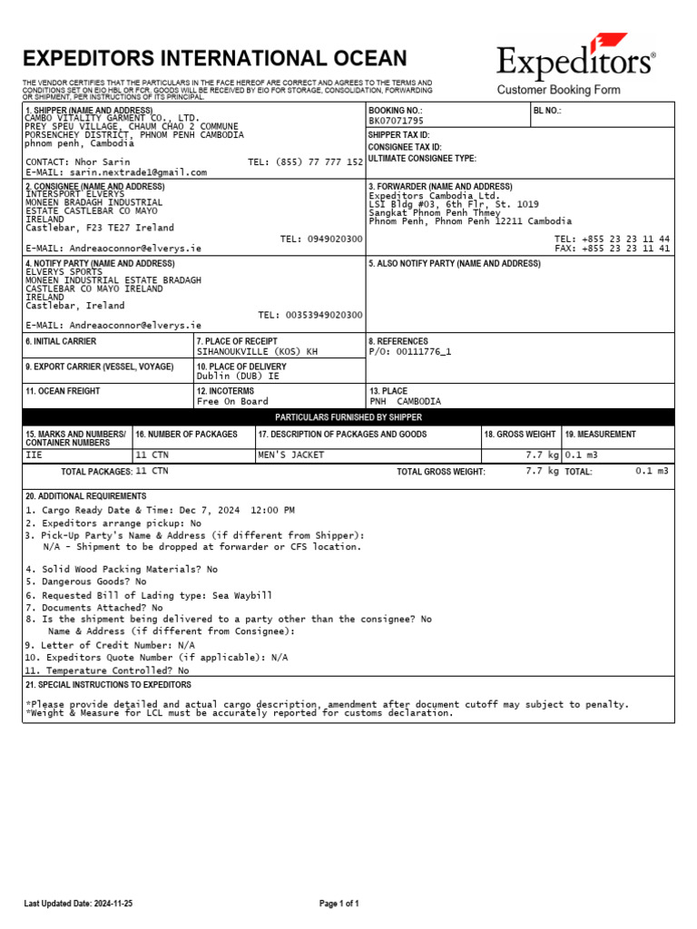 Shipper's Letter of Instruction (Ocean) | PDF | Cargo | Consumer Goods