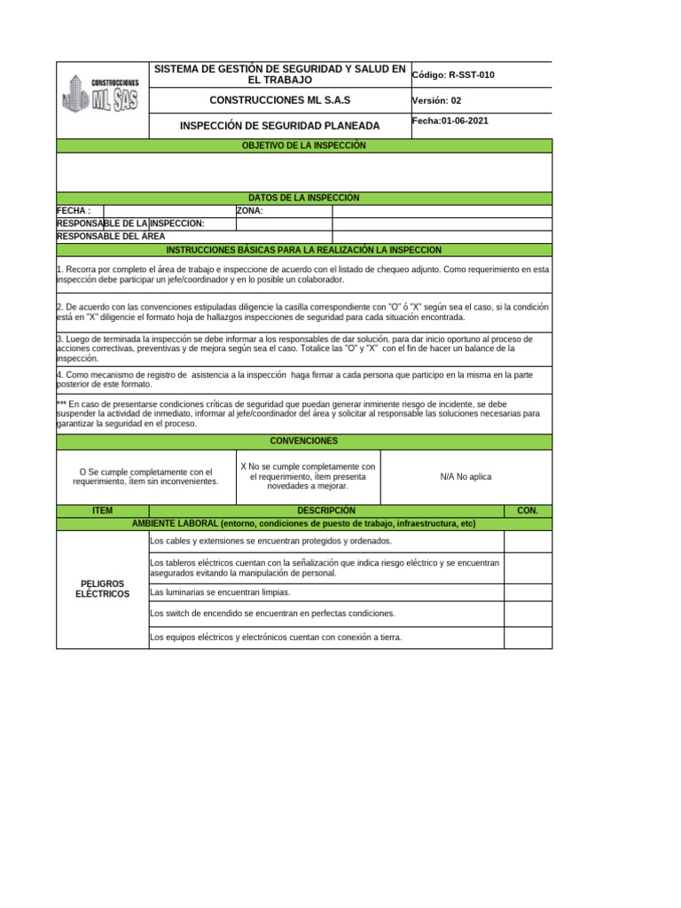 FORMATOS DE INSPECCIONES DE SEGURIDAD PBA | PDF | Escritorio | Encendiendo
