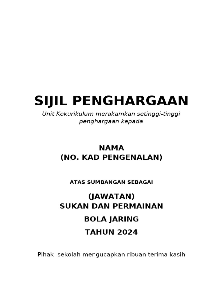 Sijil Penghargaan Koku-sukan 2024 | PDF