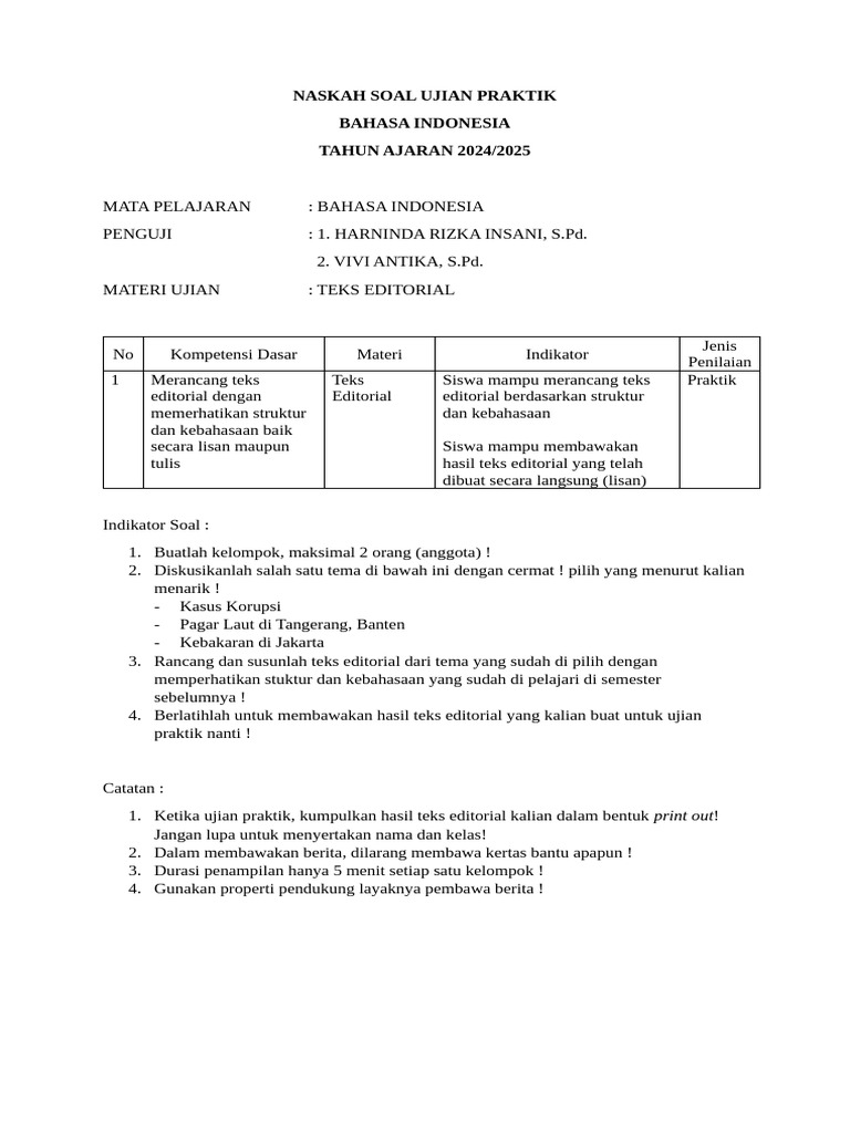Naskah Soal Ujian Praktik | PDF