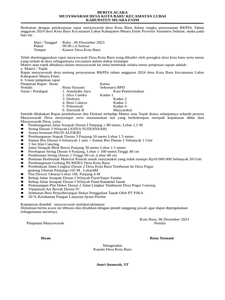 BERITA ACARA MUSDES 2023 | PDF